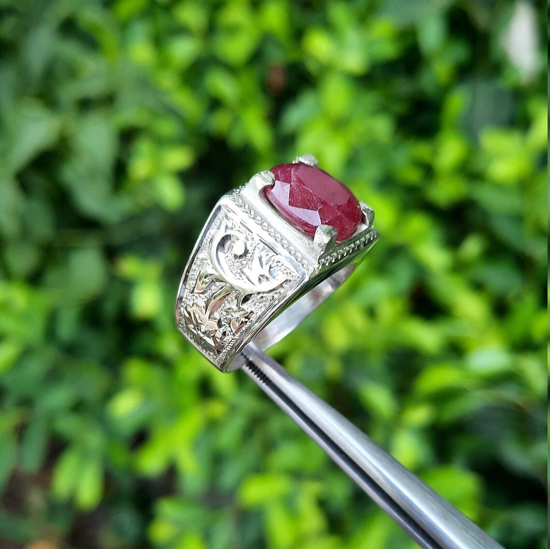 Natural Mens Ruby Ring Real Ruby Stone Ring Unheated Untreated Ruby ...