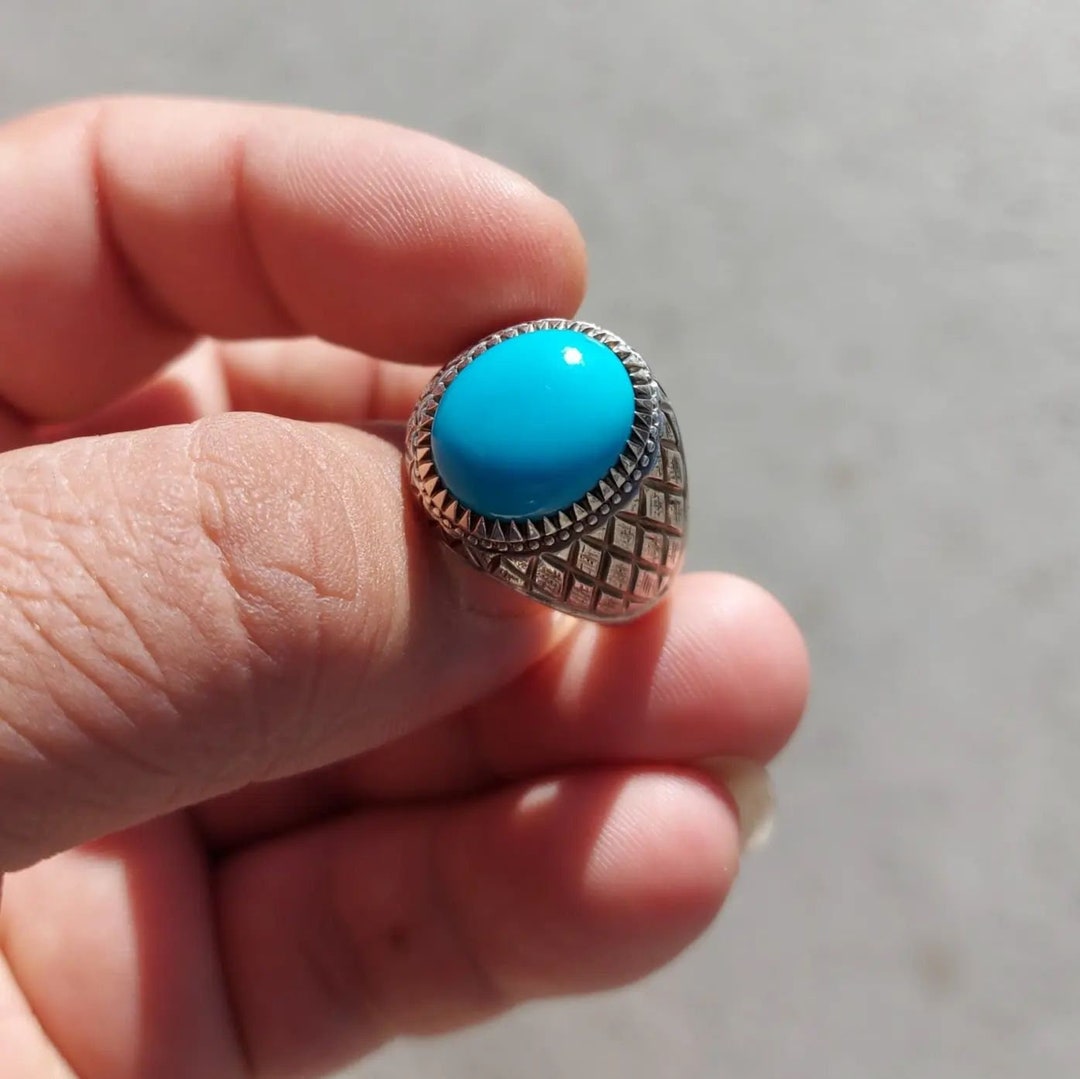 Real Turquoise Feroza Neeshapuri Stone Ring Natural Feroza Ring ...