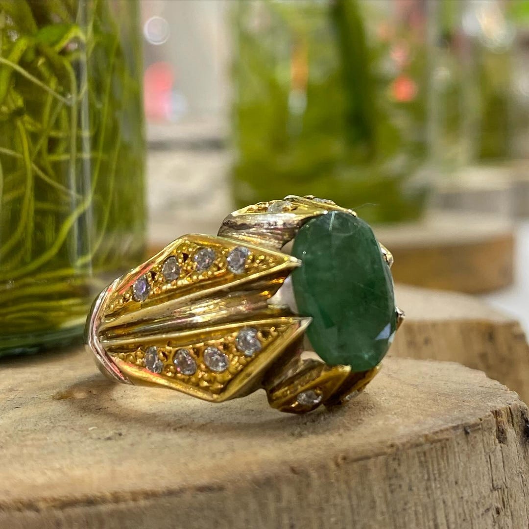 Original Indian Emerald Ring Real Natural Emerald Zamurd Stone Sterling ...