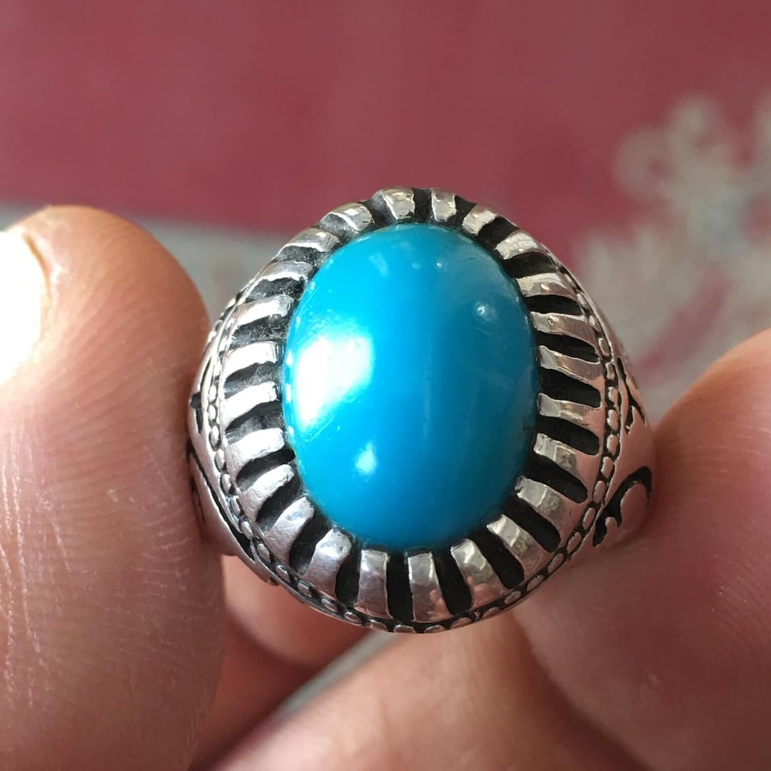 Genuine Neeshapuri Feroza Turquoise Stone Sterling Silver 925 Ring Real ...