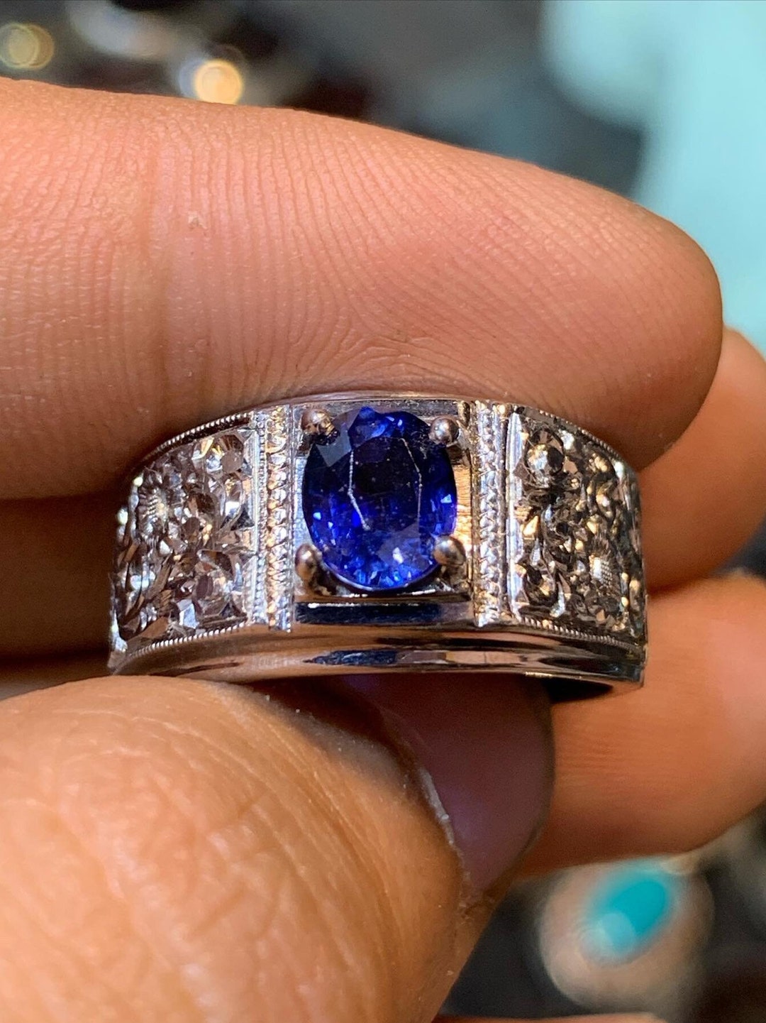 Natural Royal Blue Ceylon Sapphire Sterling Silver Ring Original Ceylon ...