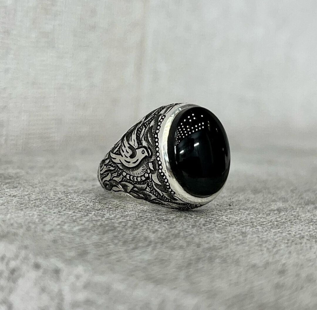 Old Rare Black Stone Ring Yemeni Stone Silver Ring Shia Ring Black ...