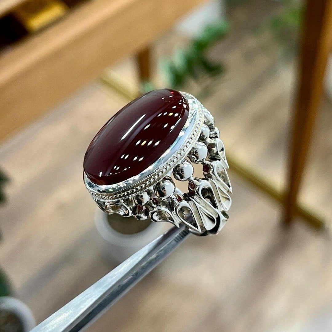 Original Big Size Brown Yemeni Aqeeq Haqeeq Stone Sterling Silver Ring ...
