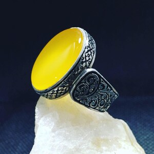 Natural Yellow Yemeni Aqeeq Akik Haqeeq Stone Silver Ring Shia Ring ...
