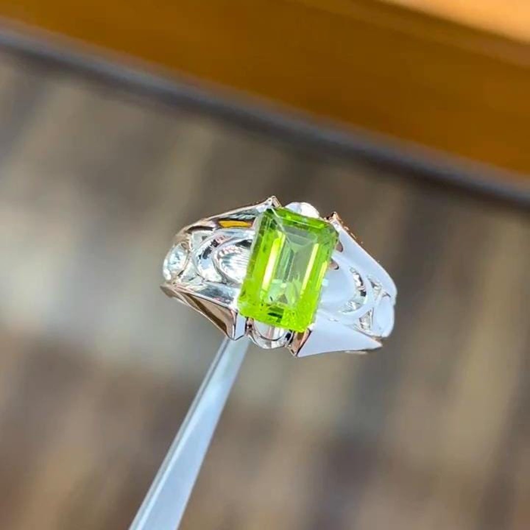 Real African Peridot Ring Natural Green Gemstone Silver Ring, Elegant ...