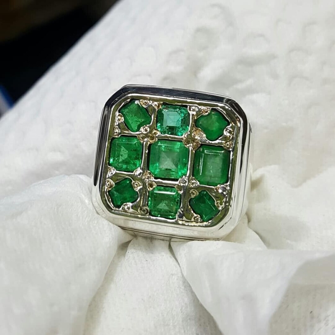 Natural Zambian Emerald Multi Stone Silver Ring Original Zambian Zamurd ...