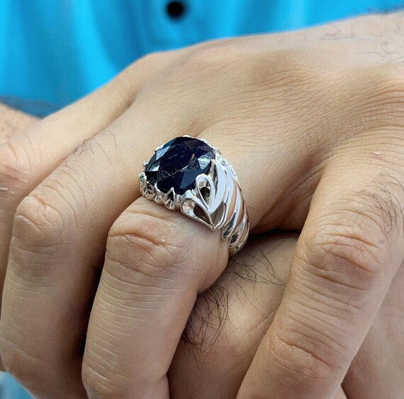 Buy Dark African Blue Sapphire Neelam Stone Silver Ring Natural Blue Sapphire Ring Online in India Etsy