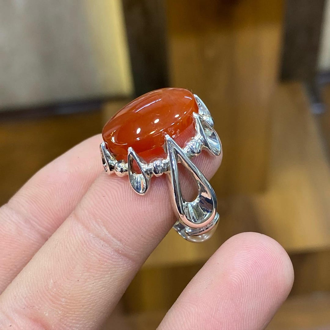 Natural Brown Yemeni Yamani Aqeeq Hashbi Kabadi Aqeeq Silver Ring ...
