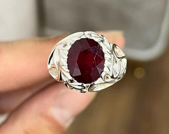 Square Cut Pigeon Blood Red Ruby Mens Ring Natural African Ruby Ring ...