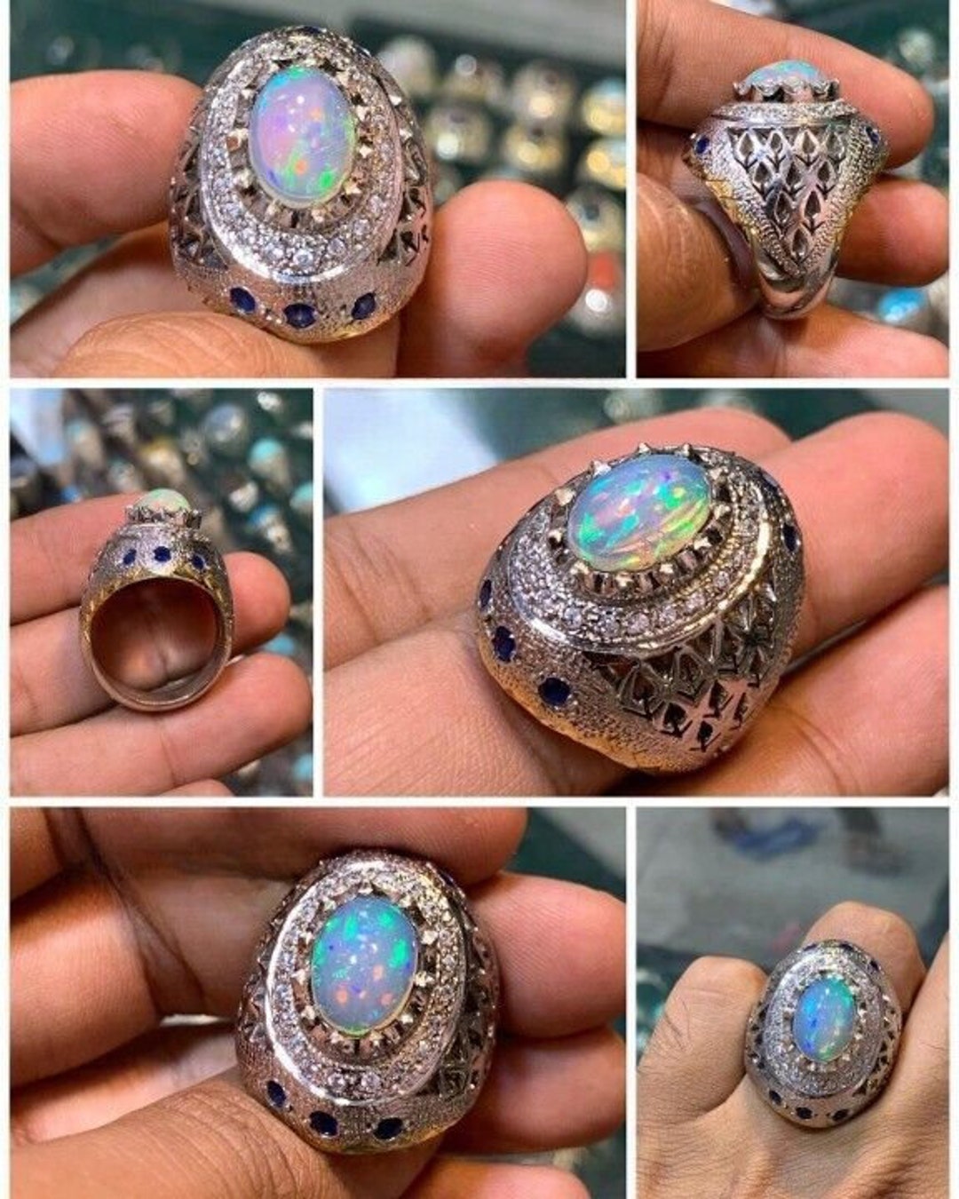Ethiopian Fire Water Opal Ring Natural Fire Opal Ring Real Opal Silver ...