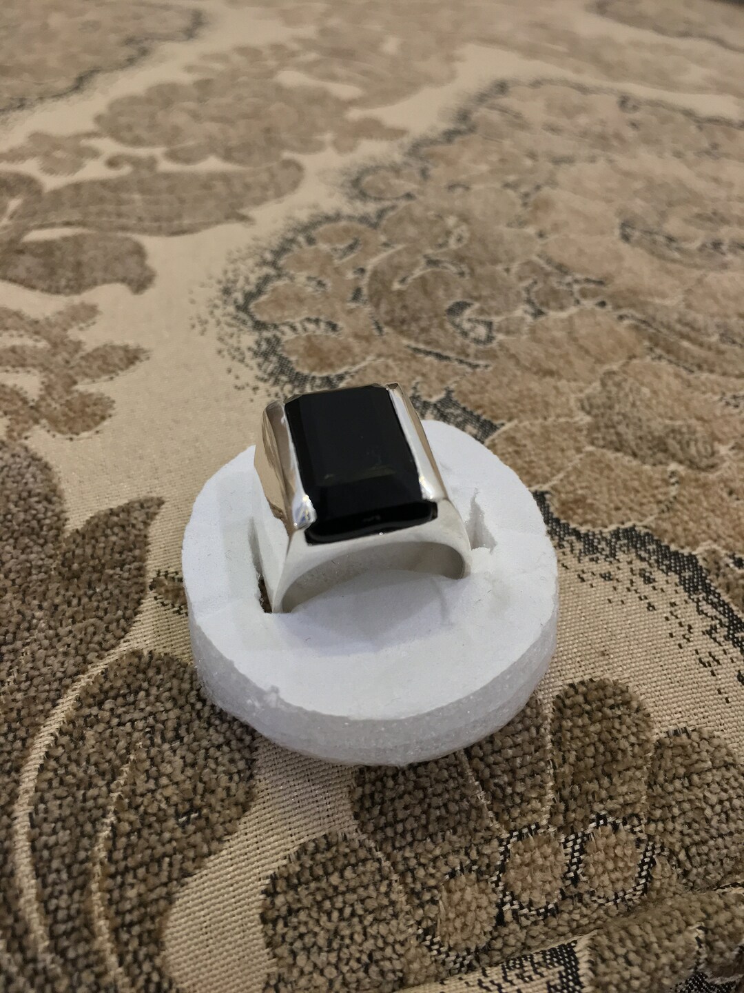 Original Black Aqeeq Akik Haqeeq Stone Ring in Emerald Cut Square ...
