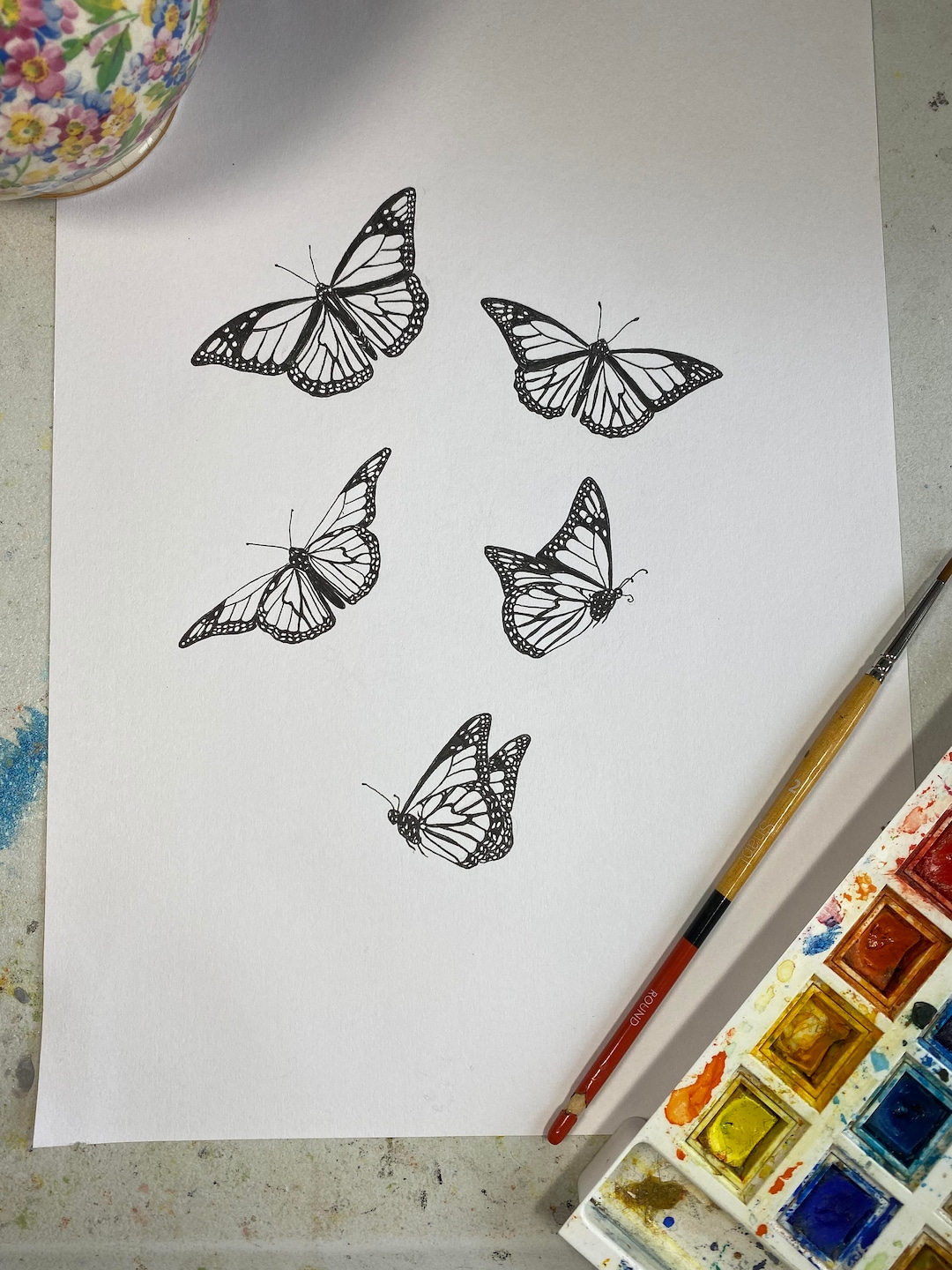 MONARCHS IN FLIGHT - Ink Pen Drawing Instant Download Digital Print - Etsy