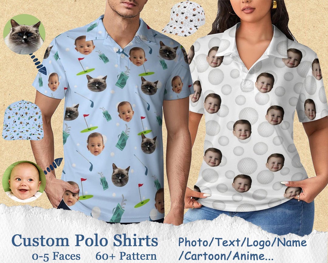 Custom Face Polo Shirt for Golfer，face on Shirt Gifts for Husband ...