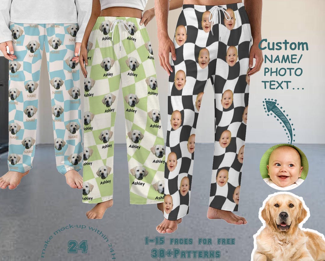 Custom Pajama Pants,custom Dog Face Pajama,personalized Pet Photo ...