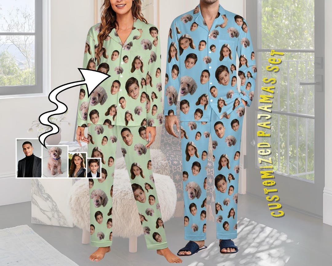 Custom Face Pajama Set,christmas Pajamas,personalized Photo Pajamas,men ...
