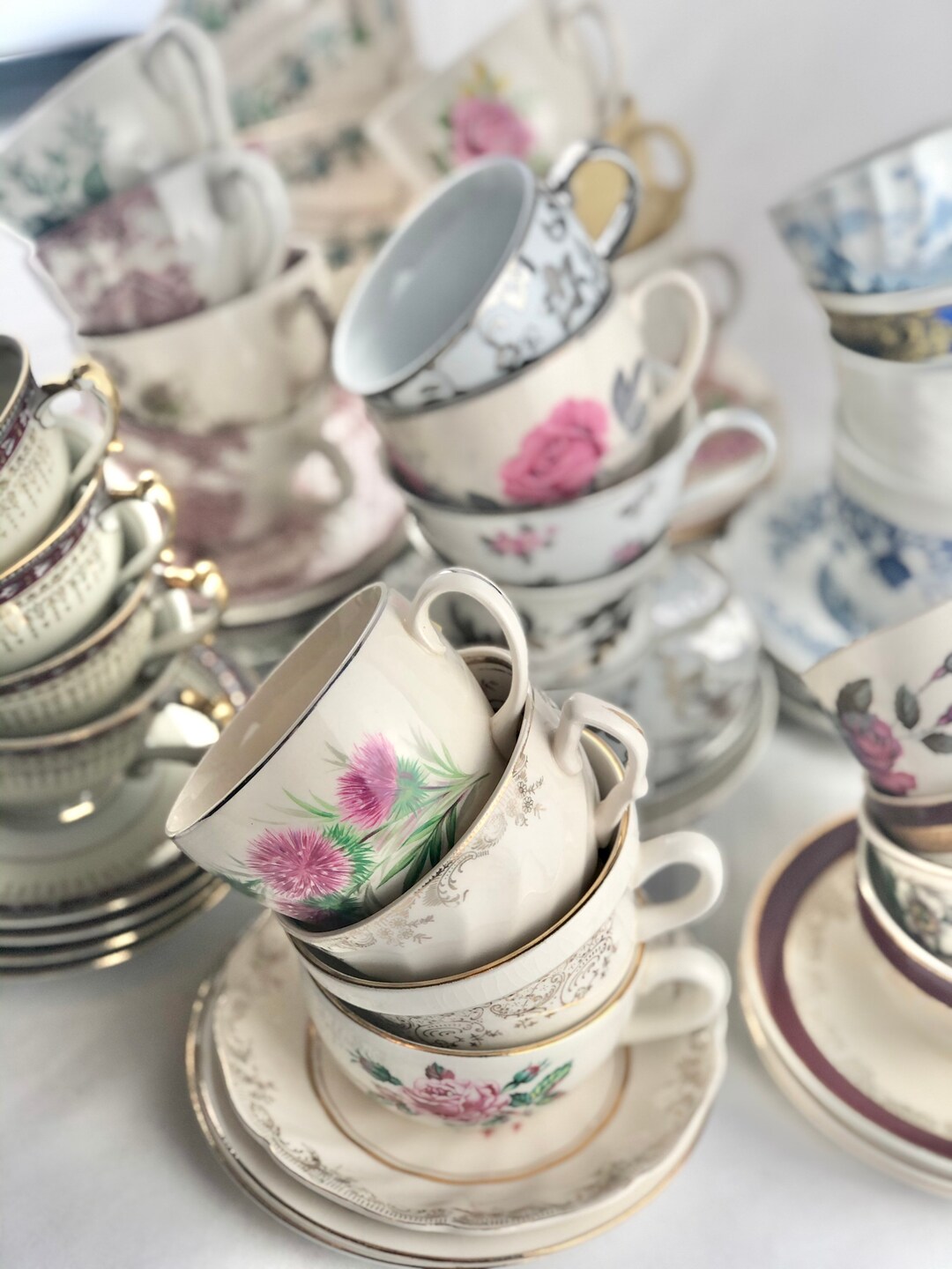 Mismatched Vintage Teacups, Set of 4, Teacup Set, Tea Time - Etsy