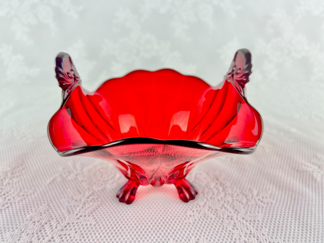 Vintage Red Pressed Glass, Footed Bowl, Red Glass Bowl, Candy Dish - Etsy