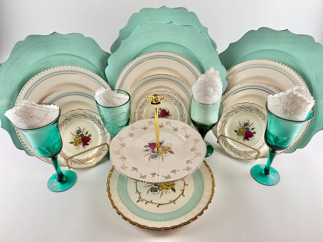 6 Piece Place Setting, Cake Stand, Service for 4 or 8 Dinnerware Set ...