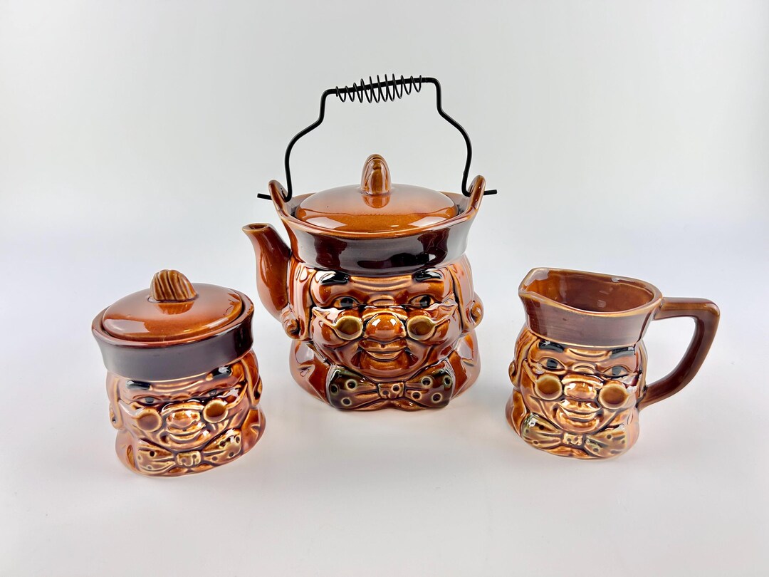 Ben Franklin Tea Set, Teapot, Creamer, Sugar Bowl, Face Tea Set, Japan ...