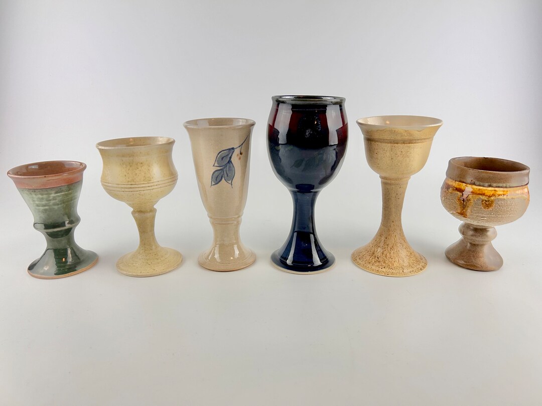 Mismatched Ceramic Goblets, Set of 6, Boho Style Wine, Chalice, Clay ...
