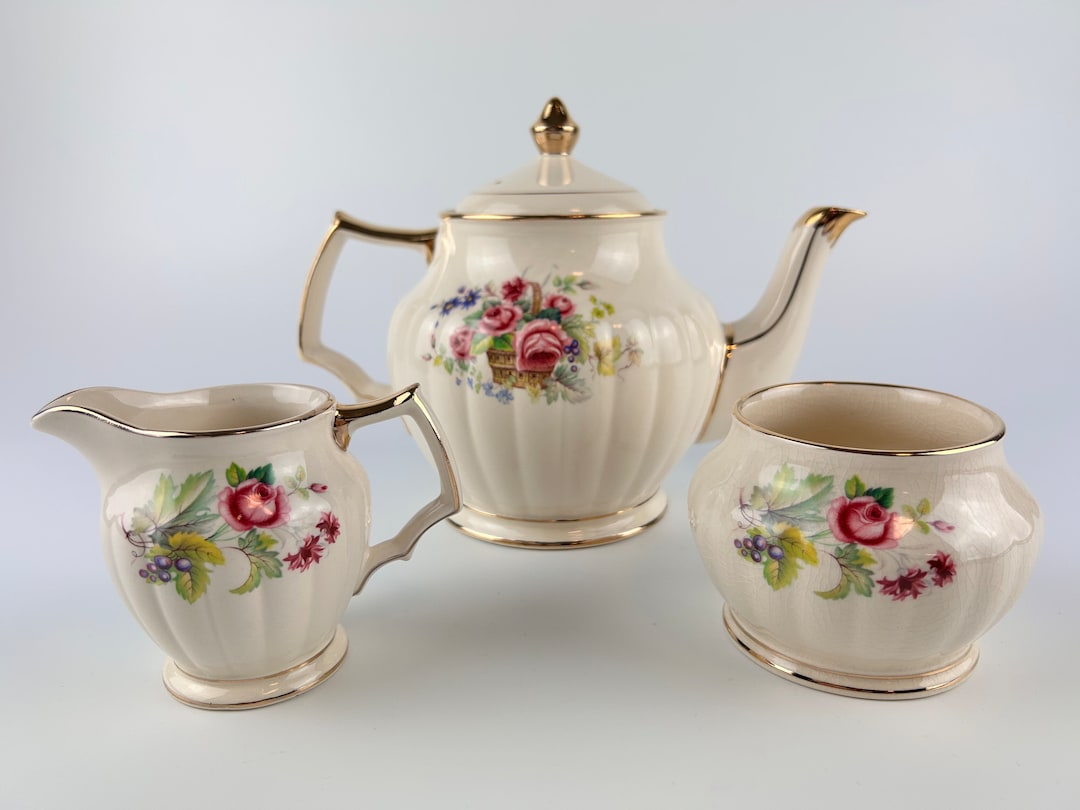 Sadler Tea Set, Teapot, Creamer, Sugar Bowl, 3540, Flowers and Baskets ...