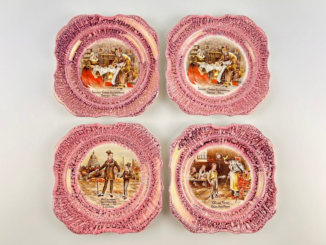 Sandland Ware Dessert Plates, Set of 4 Pink Brindle Vintage Plates ...