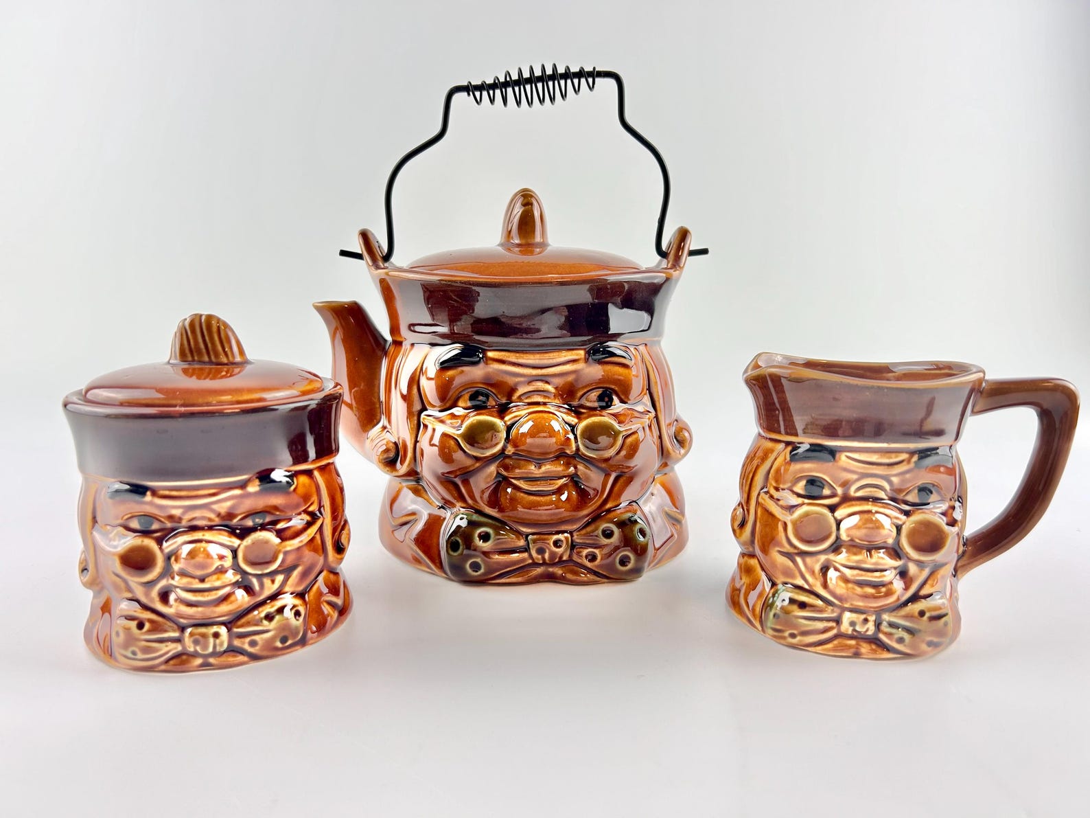 Ben Franklin Tea Set, Teapot, Creamer, Sugar Bowl, Face Tea Set, Japan ...