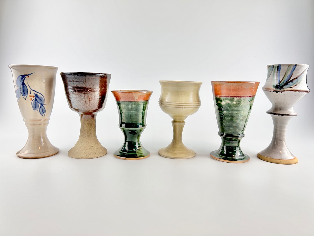 Mismatched Ceramic Goblets, Set of 6, Boho Style Wine, Chalice, Clay ...