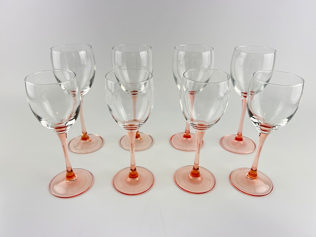 8 Pink Stemmed Wine Glasses, Set of 8 in 2 Sizes, Blush Stemware, Rose ...