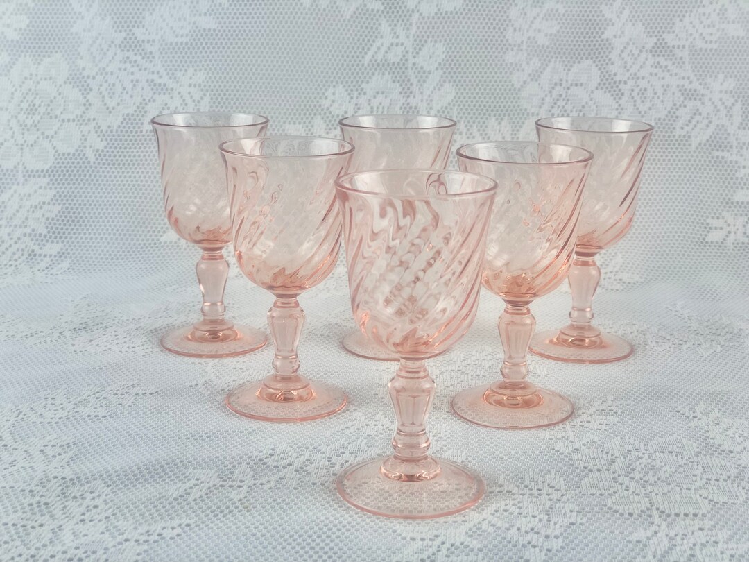 Pink Swirl, Luminarc Rosaline Stemware, Vintage French Stemware ...