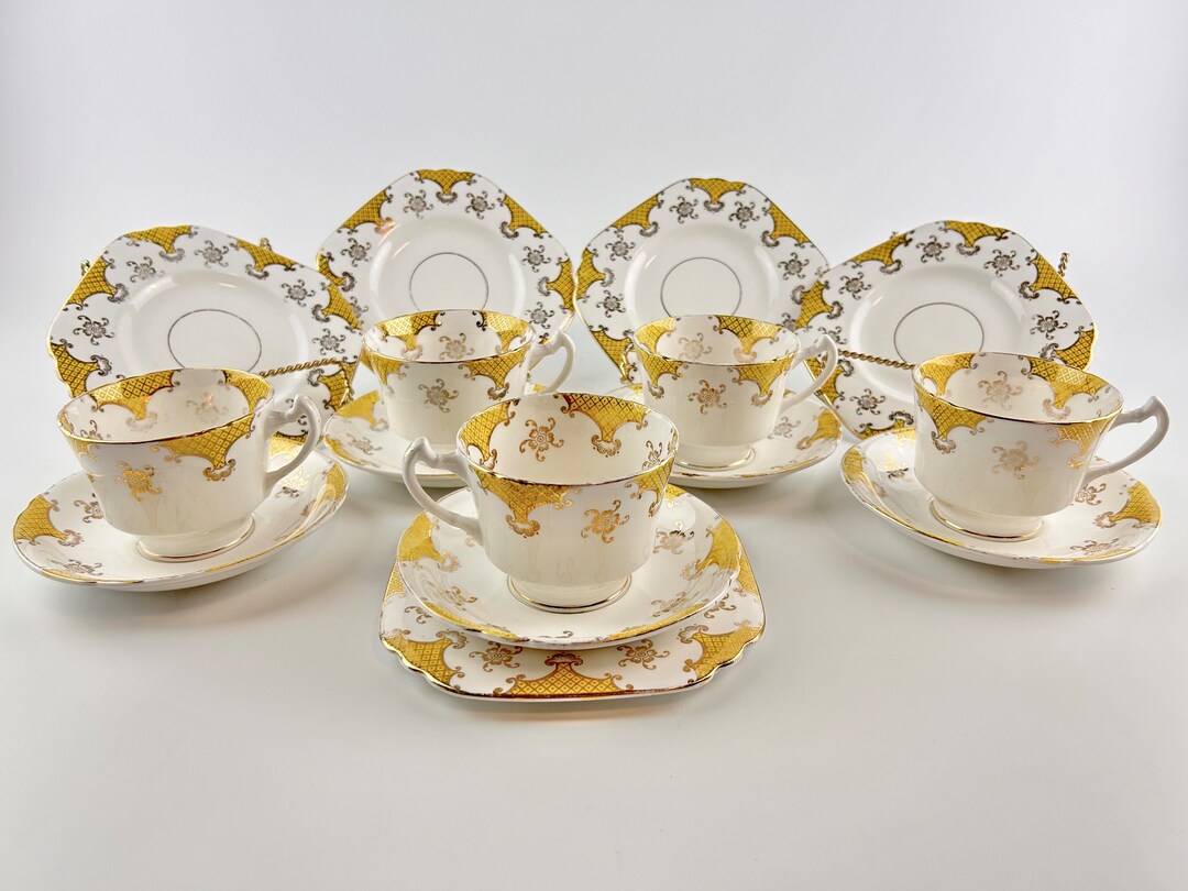 Yellow & Gold Fine Bone China, Vintage Teacup Set for 5, Candia by ...