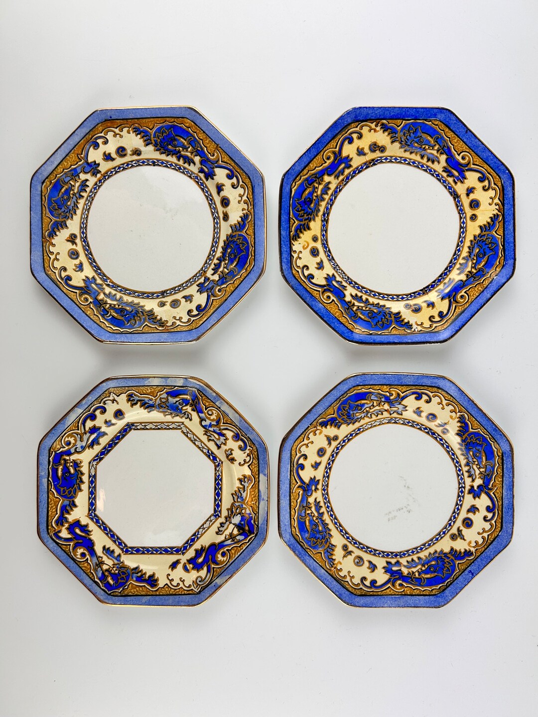 Ming Dessert Plates, Vintage Blue Dragon Plates, Set of 4 Dishes ...