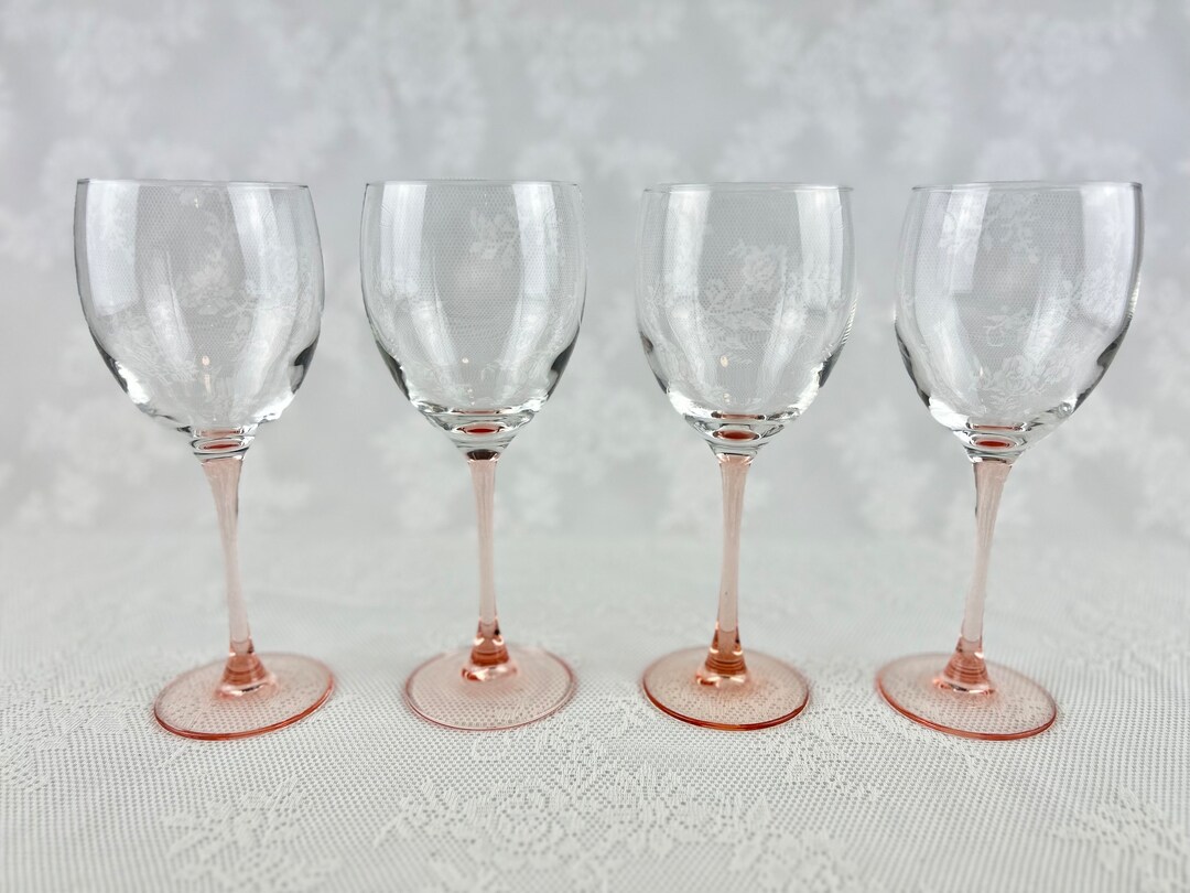 4 Pink Stemmed Wine Glasses, Luminarc France, Set of 4, French Stemware ...