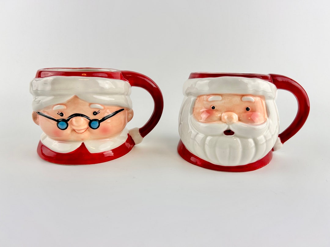 Set of Holiday Santa Claus/mrs Claus Mugs, Santa Face, Christmas Decor ...