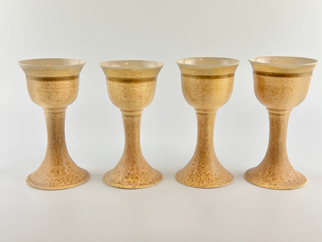 4 Wine Chalices, Boho Style Stemware, Clay Wine Glasses, Pottery ...