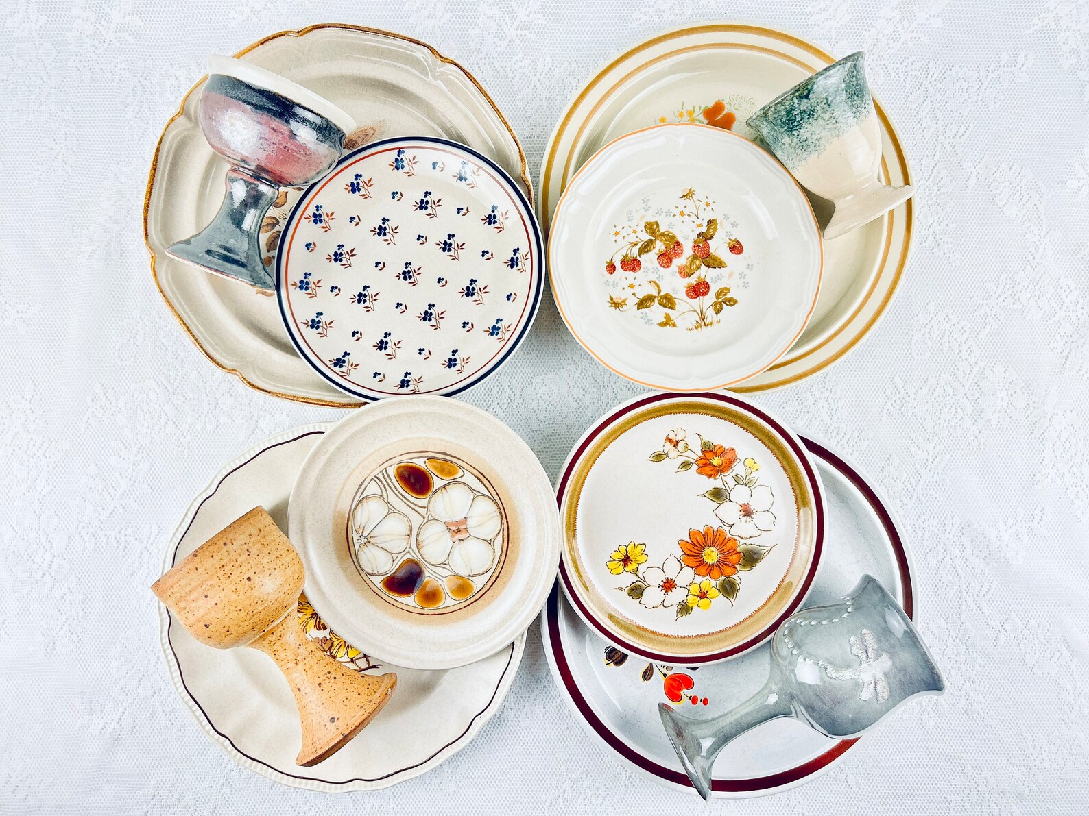 Mismatched 3 Piece Place Setting, Service for 4 Dinnerware Set, Boho ...