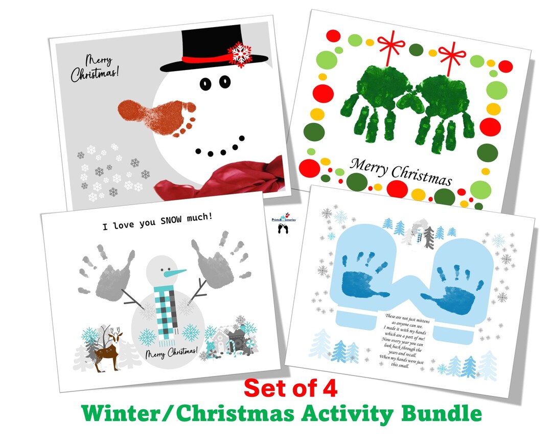 Set of 4 Bundle Winter and Christmas Activity Craft, Handprint and ...
