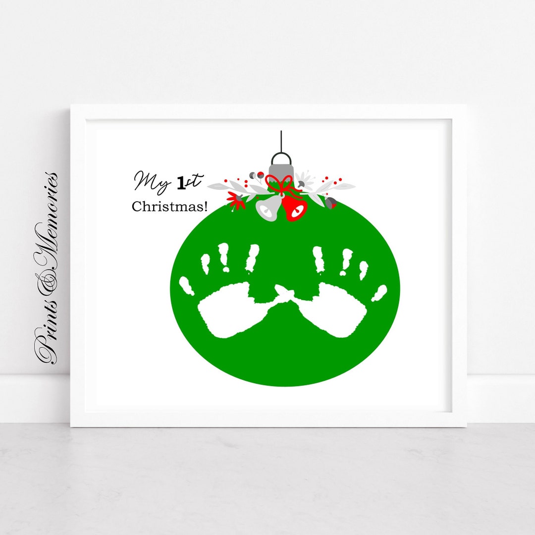 Baby First Christmas Handprint Art, Christmas Ball Art, DIY Art Card ...