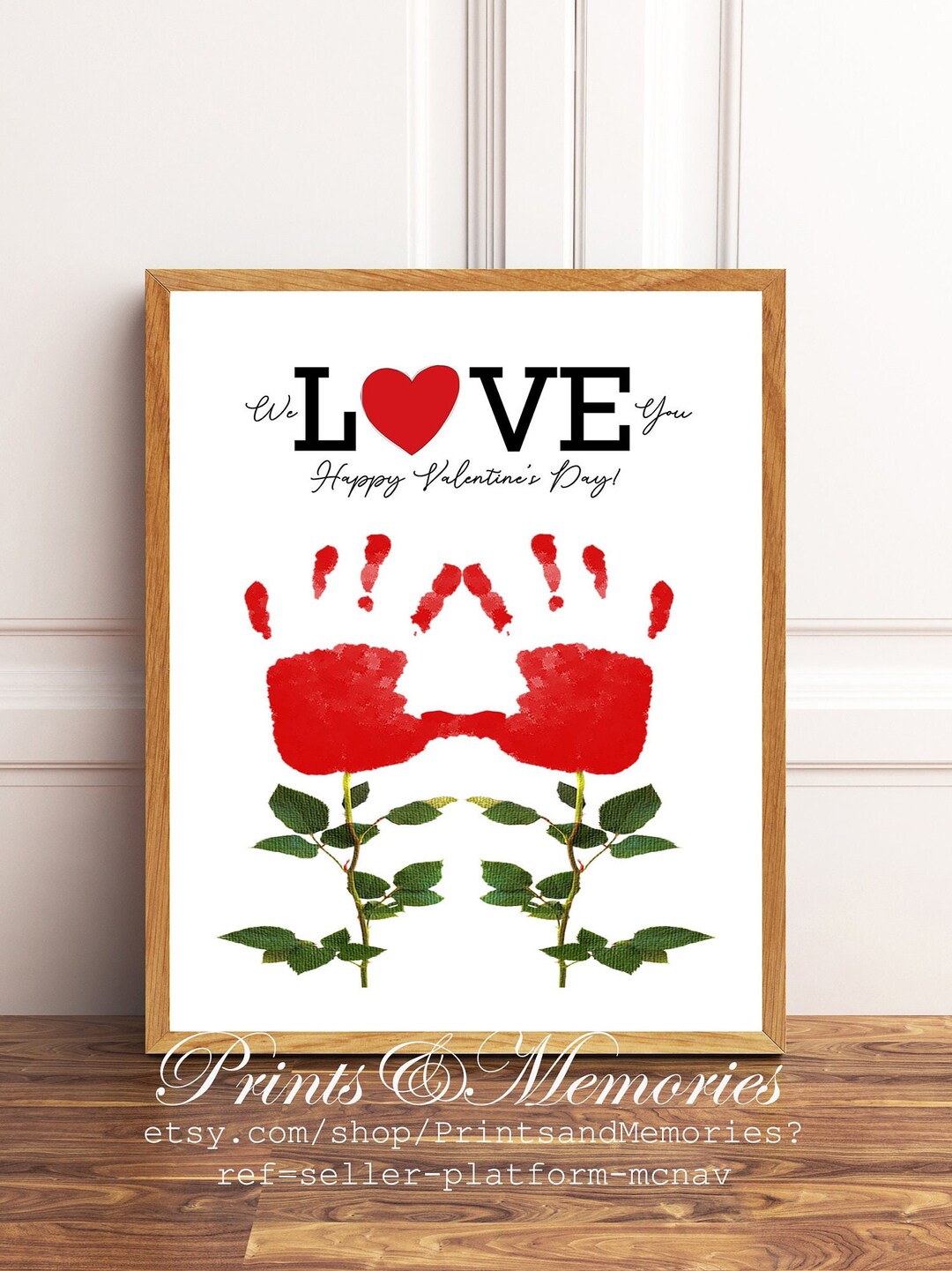Valentine's Day Handprint Art, 2 Stems Flower Handprint, Sibling ...