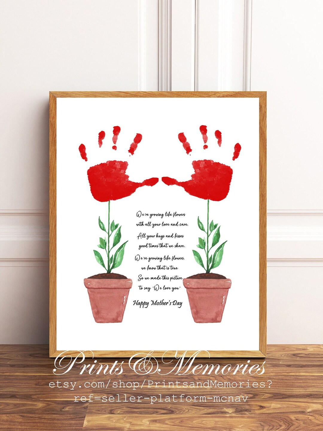Mother's Day Handprint Art Poem, Watercolor Terracotta Pots Flower ...