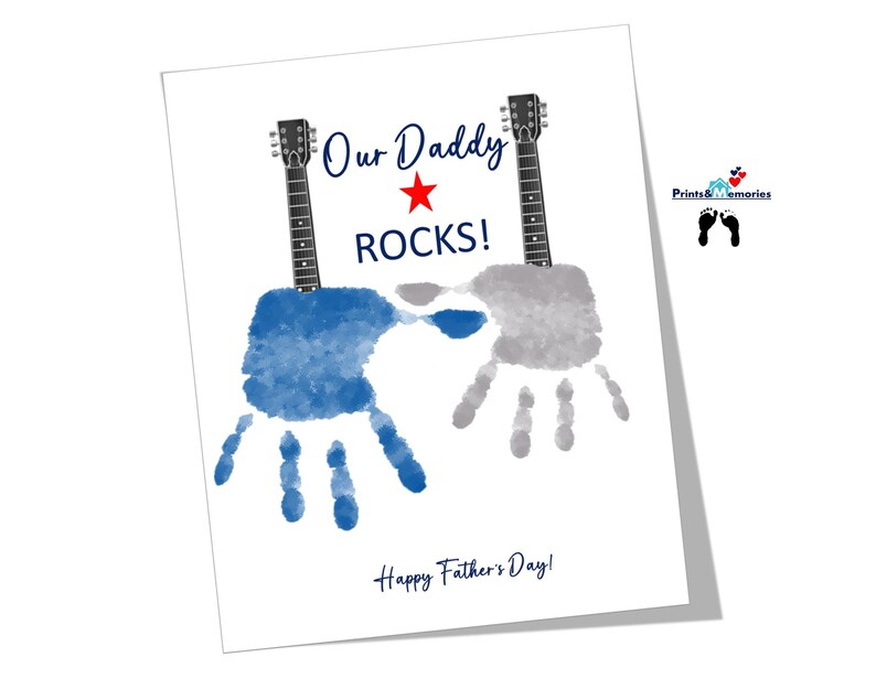 Our Daddy Rocks Guitar Handprint Art Father's Day Craft - Etsy
