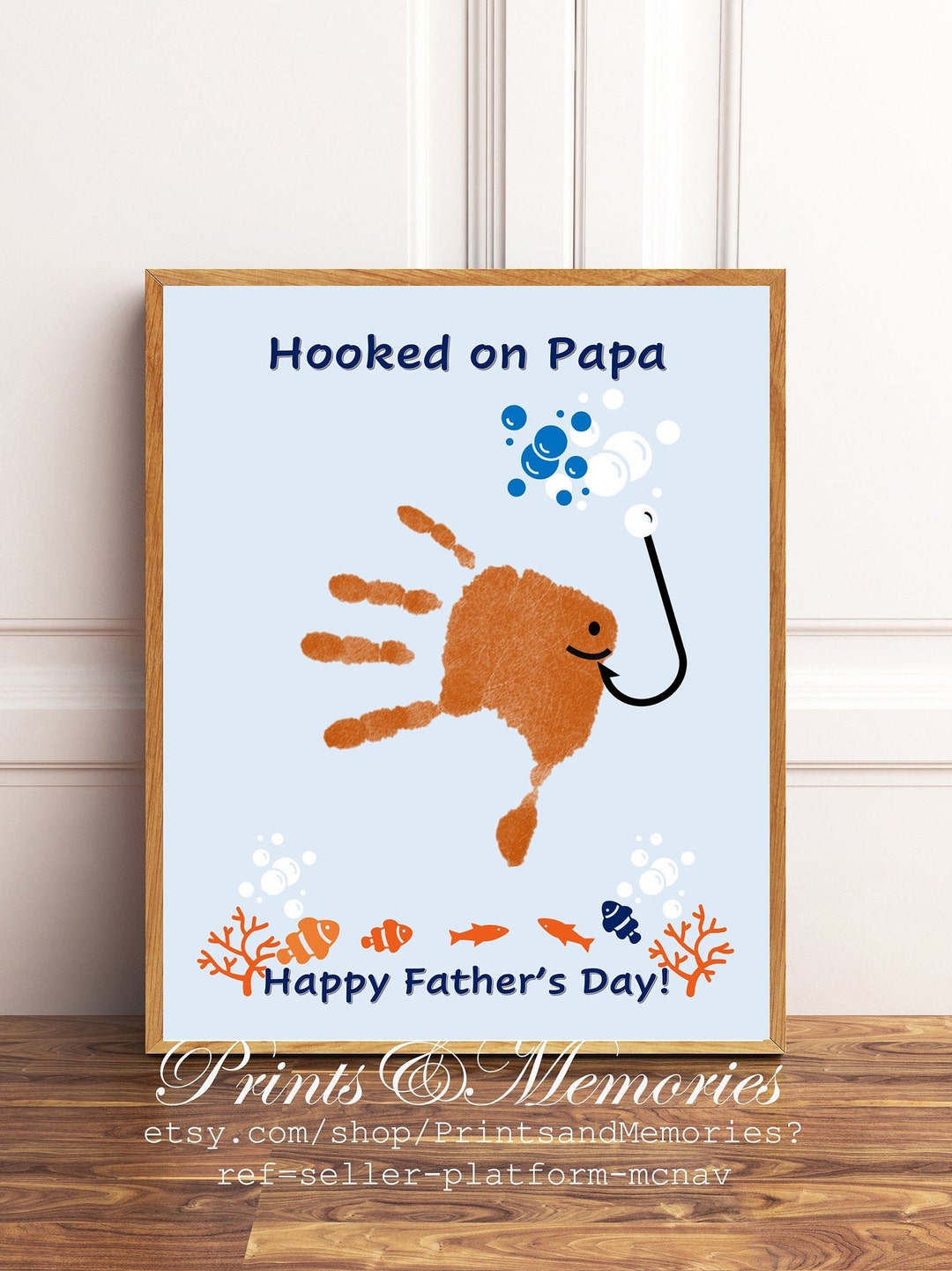 Hooked on Papa/daddy, Fishing Handprint, Fisherman's Gift, Gift for ...