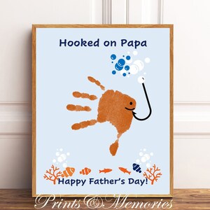 Hooked on Papa/daddy, Fishing Handprint, Fisherman's Gift, Gift for ...