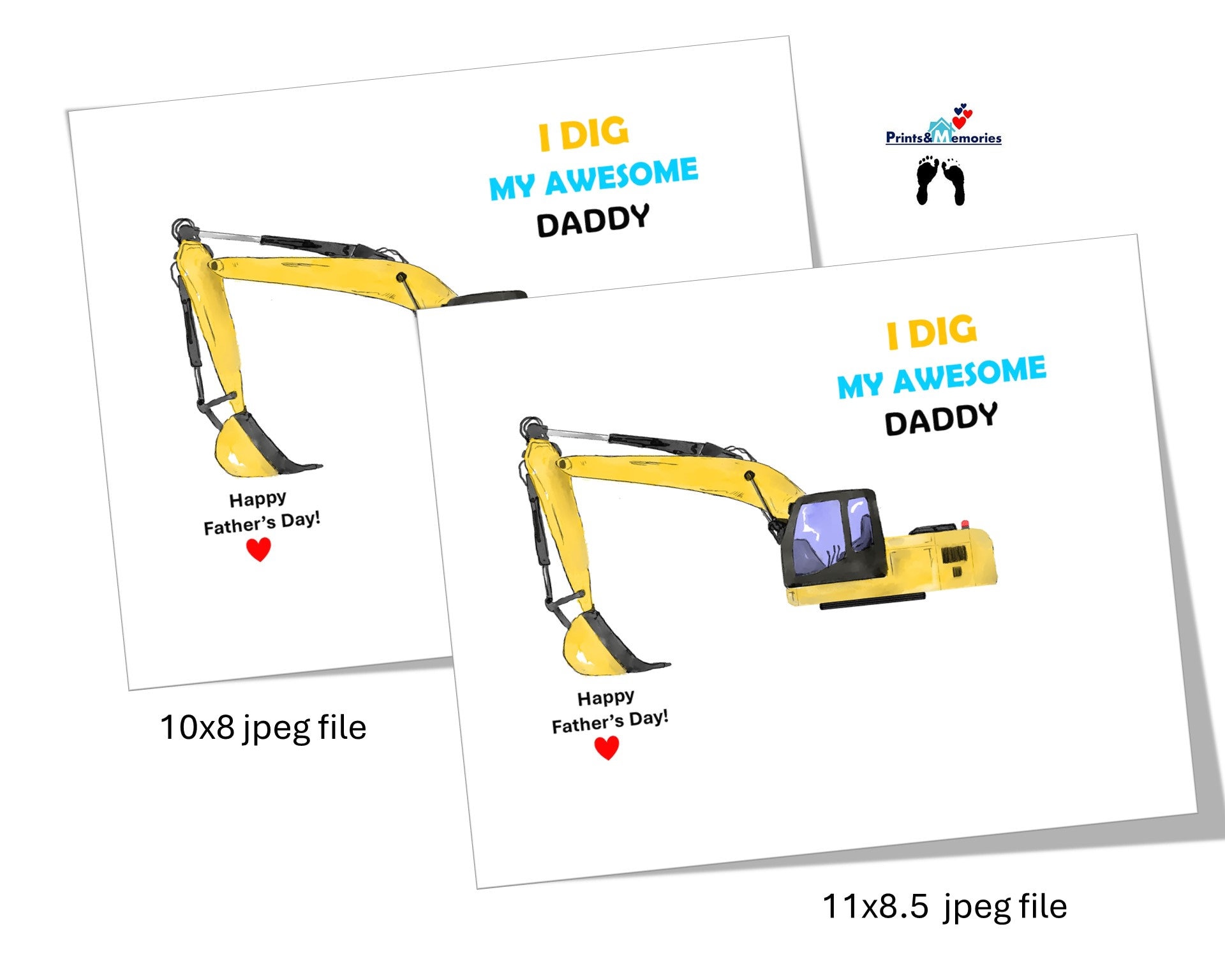 Father's Day Gift for Daddy, Digger Excavator Footprint Art, I Dig My ...