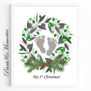 Baby First Christmas Footprint Handprint Art Keepsake, Christmas Wreath ...