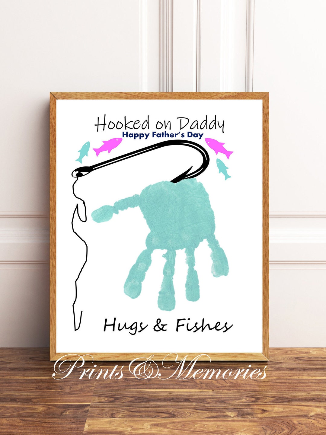 Hooked on Daddy, Fishing Handprint, Fish Hook Art, Hugs and Fishes ...