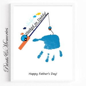 Father's Day Gift for Dad, Hooked on Daddy, Fishing Handprint Art ...