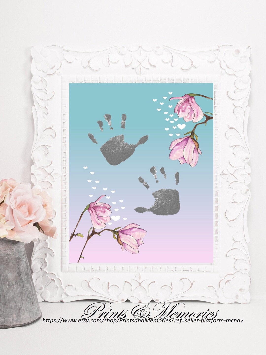 Nursery Wall Art, Baby Handprint Keepsake, Handprint Wall Art, Flower ...