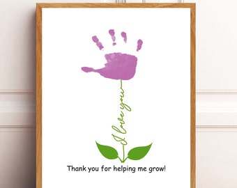 Thank You for Helping Me Grow Handprint Craft Art 1 Flower Hand Baby Toddler Child DIY Gift for ...