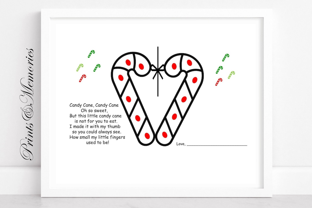 Candy Cane Poem, Thumbprint, Fingerprint Art Craft, Christmas Craft for ...